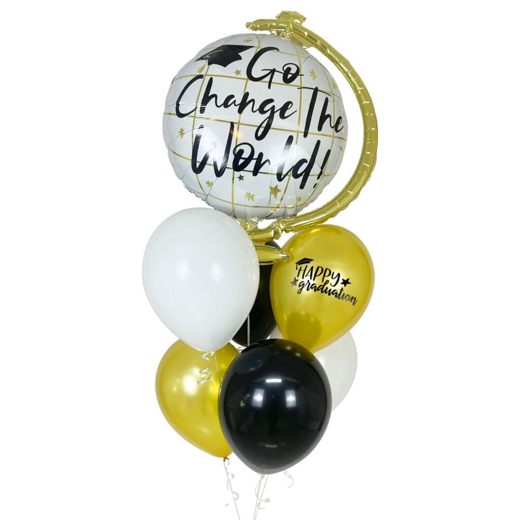 Deluxe Go Change The World Helium Balloon Bouquet. Your text & colours.